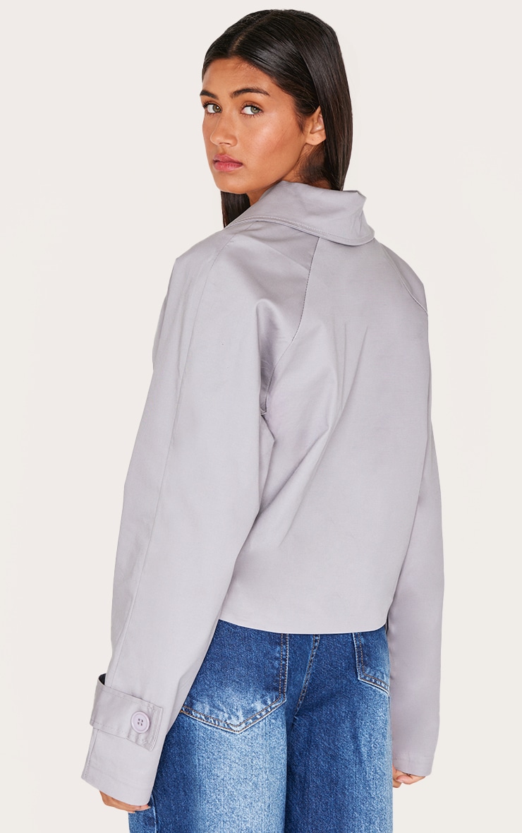 Grey Cropped Storm Flap Detail Trench Coat | Outerwear | PLT