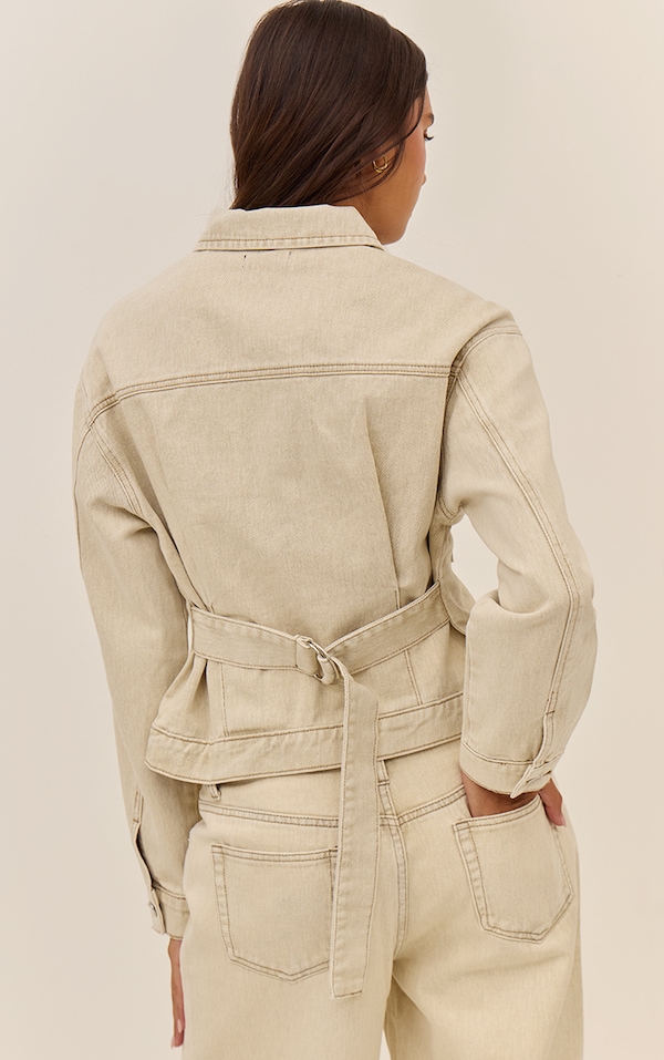 Light Stone Pleated Cinch Back Denim Jacket | Denim | PLT AUS