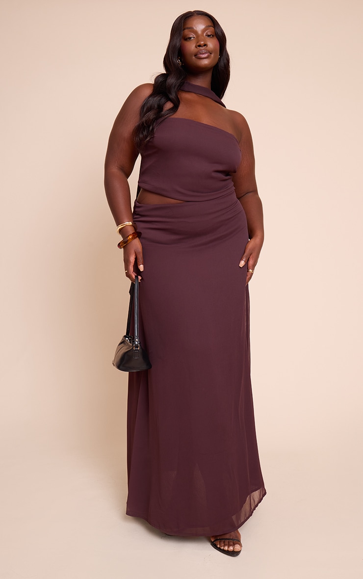 Plus Brown Chiffon Neck Wrap Top | Plus Size | PLT