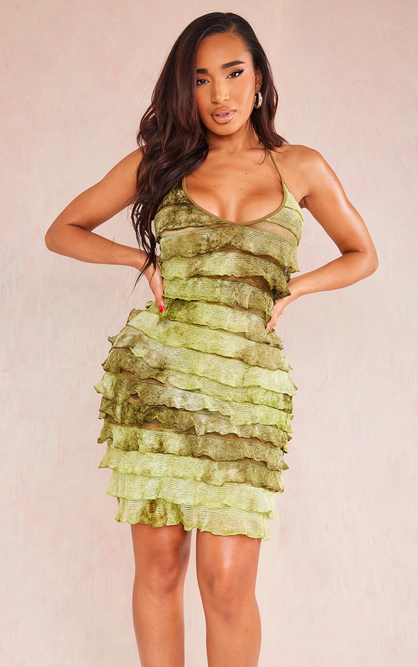 Shape Green Ombre Frill Edge Halterneck Mini Dress | Shape | PLT