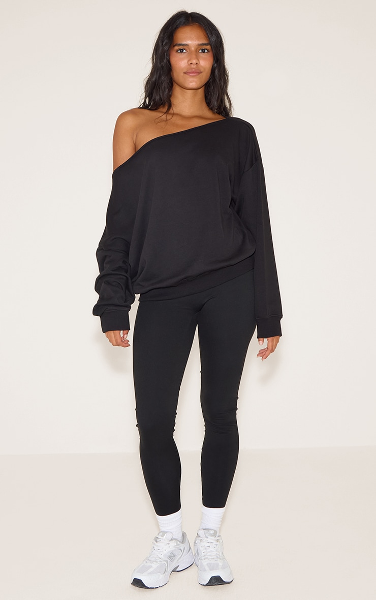 Black Oversized Off Shoulder Sweatshirt | Athleisure | PLT