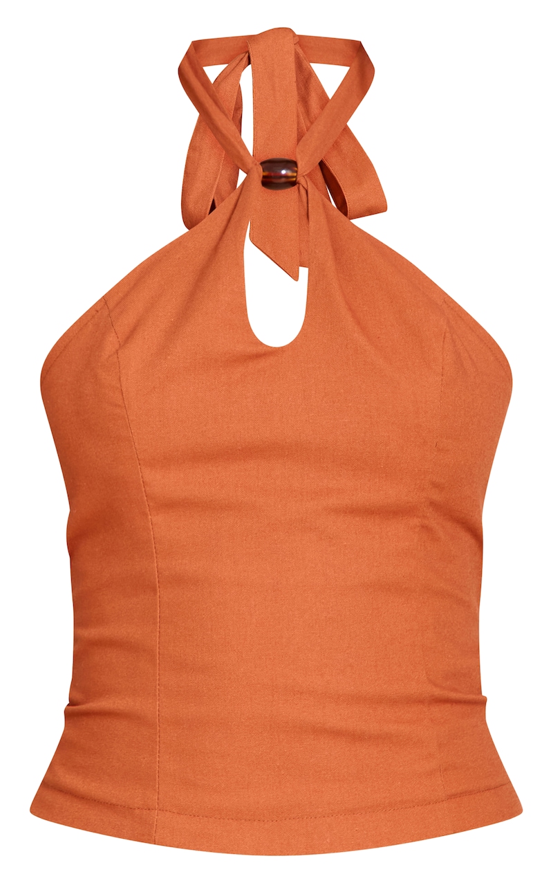 Rust Woven Bead Detail Halterneck Top | Co-ords | PLT