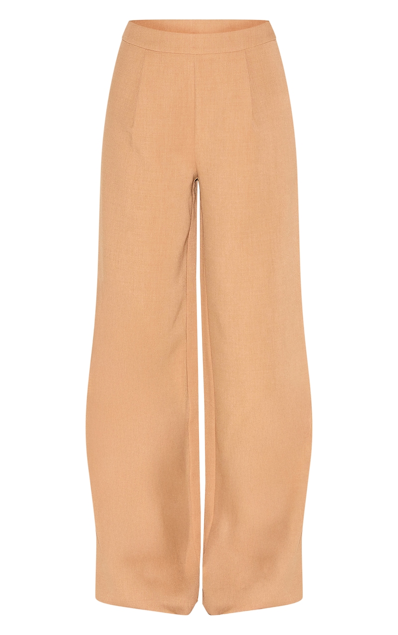 Tall Sand Mid Rise Tailored Wide Leg Trousers | Tall | PLT