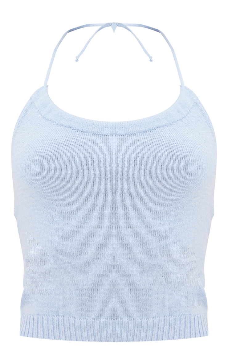 Baby Blue Ruched Halterneck Knitted Top | Knitwear | PrettyLittleThing KSA