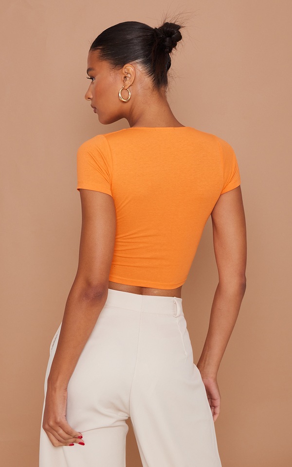 Orange Twist Front Cap Sleeve Crop Top | Tops | PLT