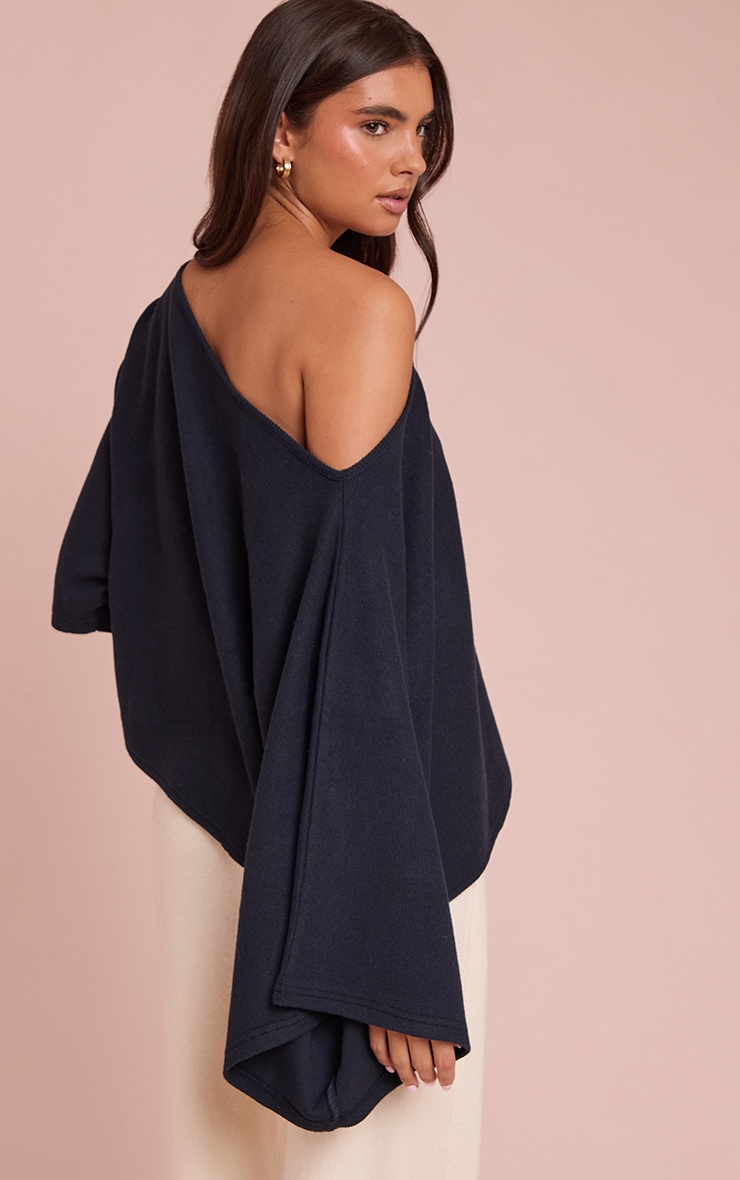 Navy Heavy Brushed Rib Cape Sleeve Top | Tops | PLT