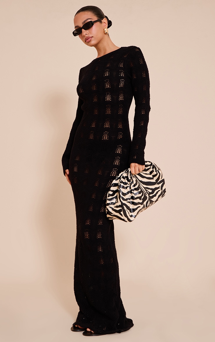 Black Long Sleeve Backless Maxi Dress | Knitwear | PLT