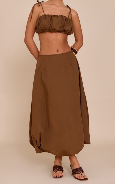 Chestnut Poplin Low Rise Maxi Puff Ball Skirt | Co-ords | PrettyLittleThing