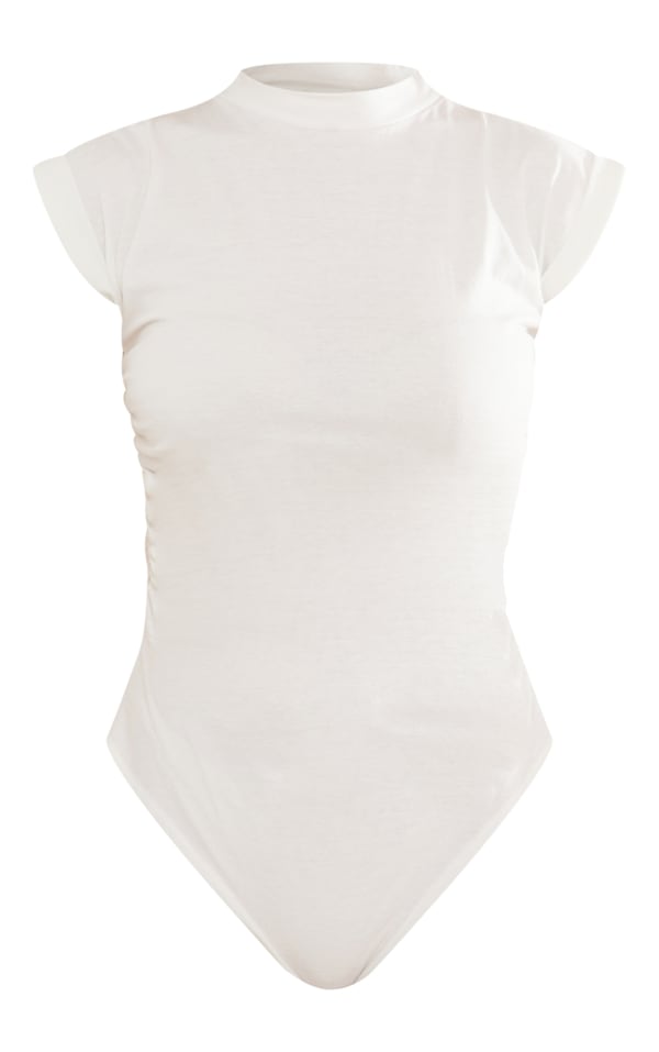 White Cotton Sleeve Ruched Side Bodysuit | PrettyLittleThing USA