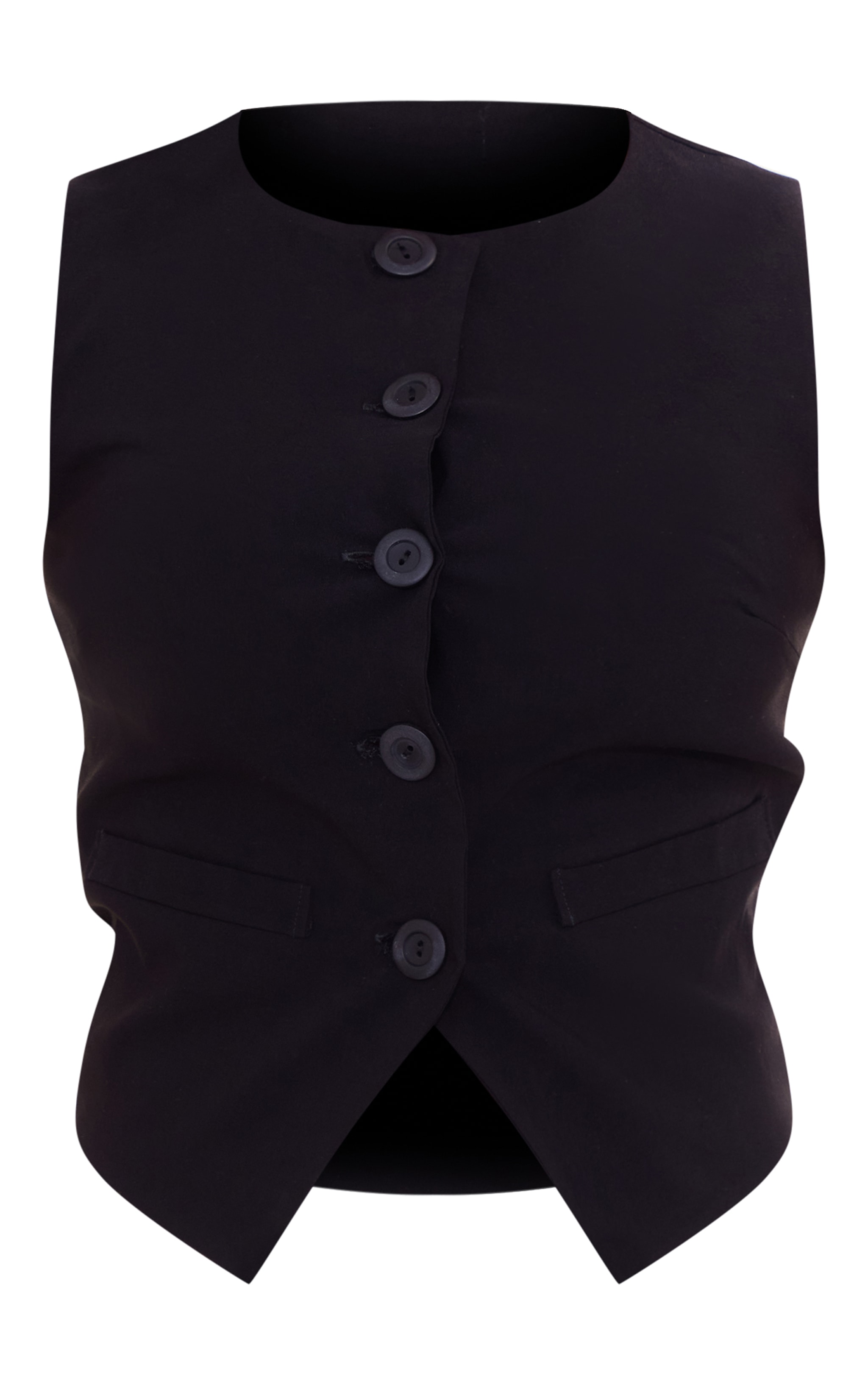 Black Round Neck Button Down Waistcoat | Tops | PrettyLittleThing
