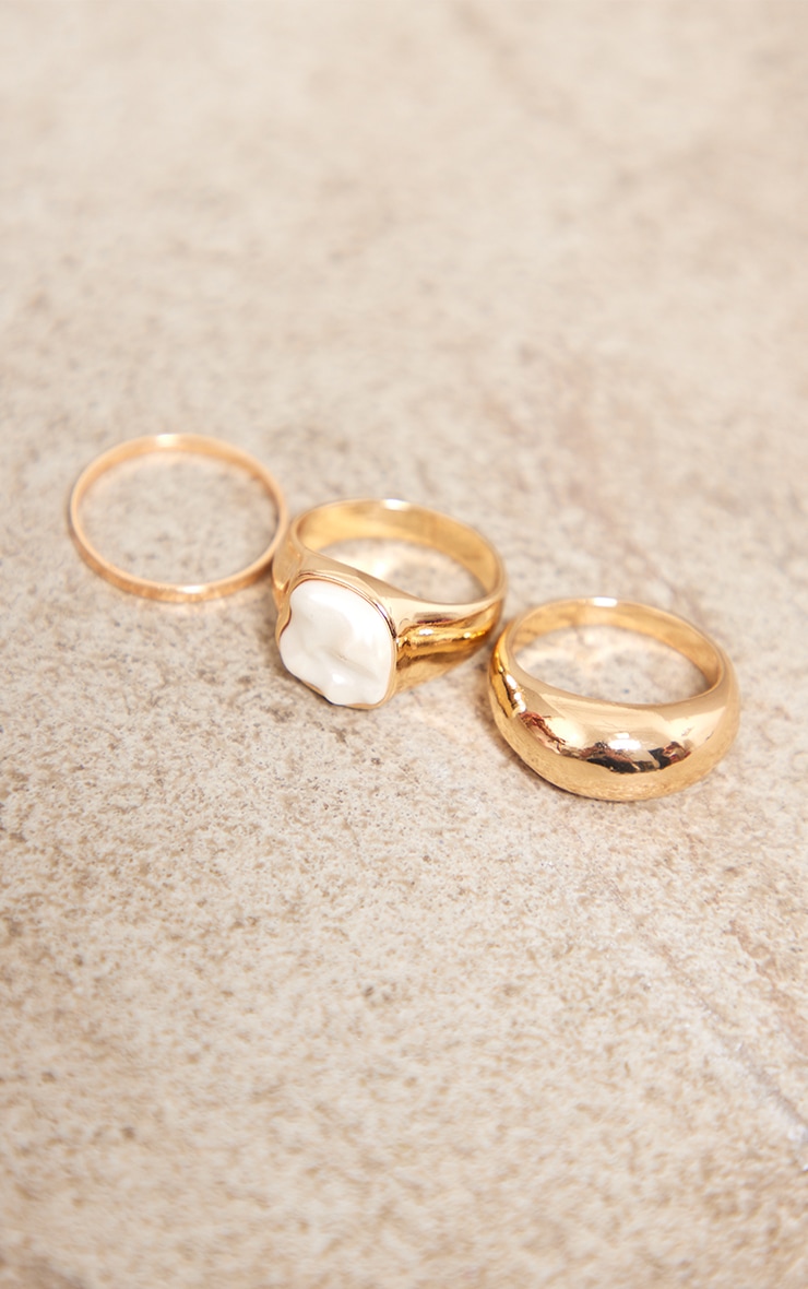 Gold Textured Pearl 3 Pack Rings | Accessories | PLT CA
