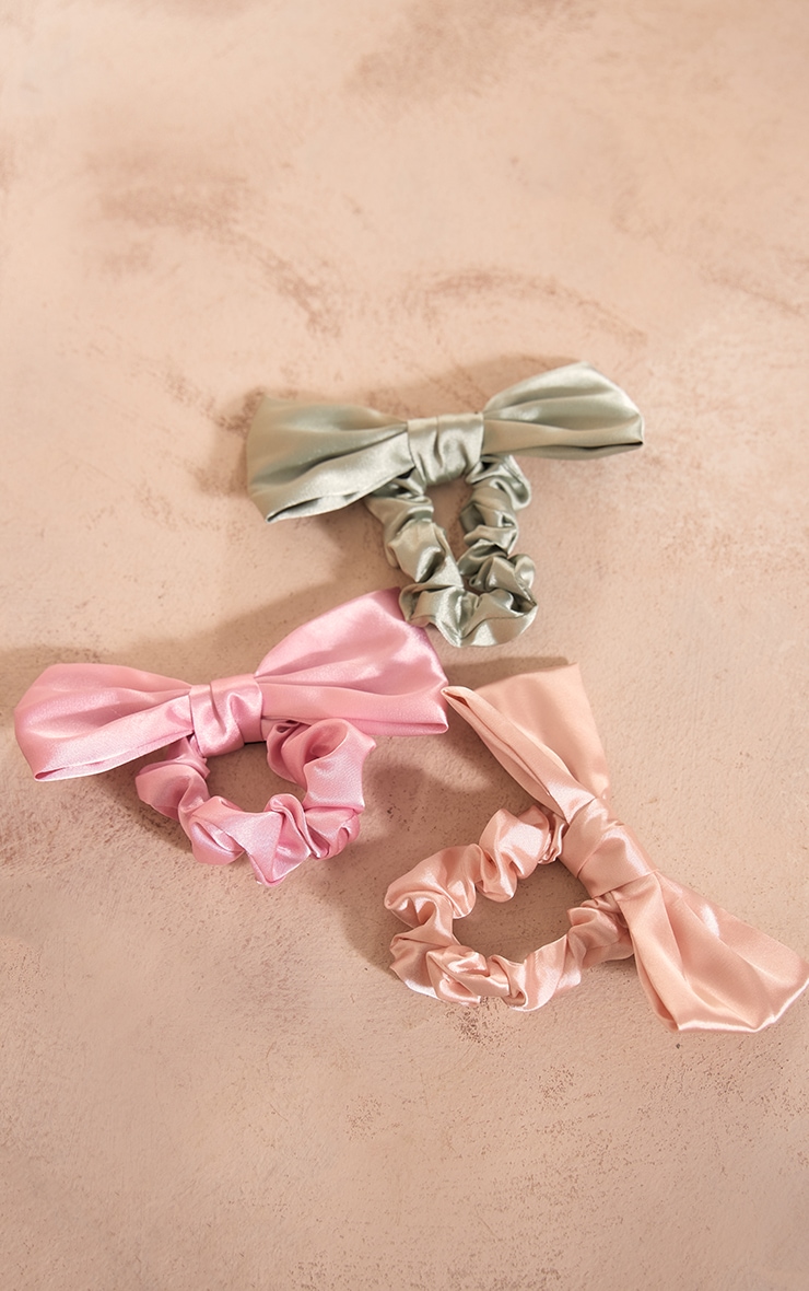 Multi Satin Three Pack Bow Scrunchie | Accessories | PrettyLittleThing USA