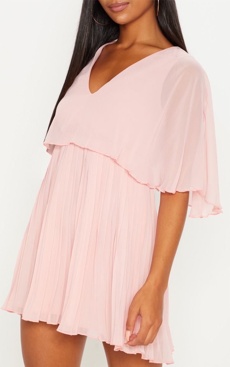 Dusty Pink Cape Pleated Detail Skater Dress | Dresses ...