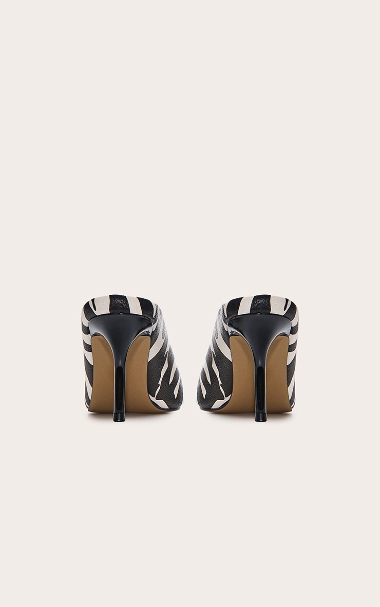 Zebra Peep Toe Heeled Mules | Footwear | PLT