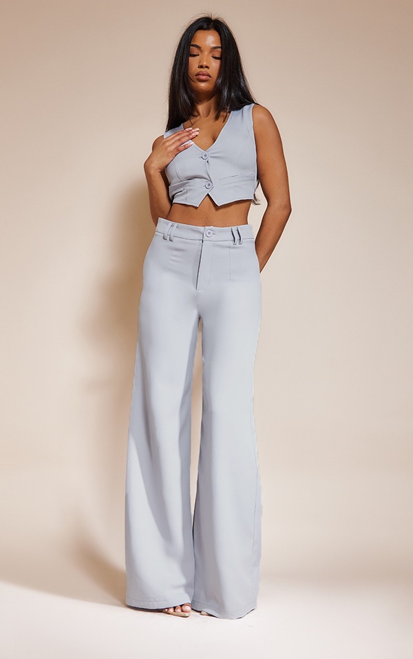 Blue Grey Woven Belted Back Suit Waistcoat Top | Co-ords ...