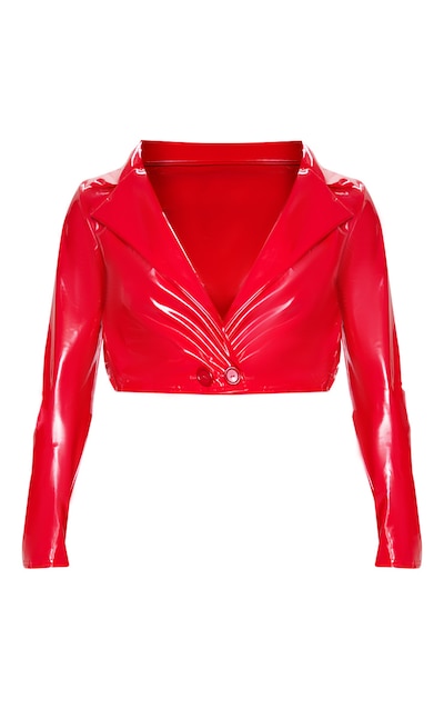 Red Vinyl Crop Long Sleeve Jacket | PLT USA