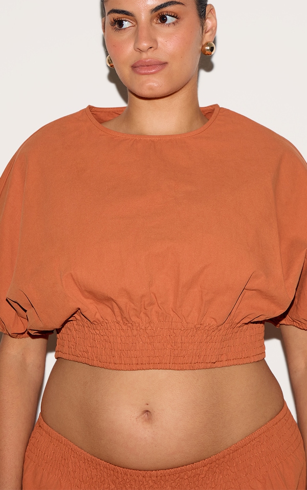 Plus Burnt Orange Sheered Waist Crop Top | Plus Size | PLT USA
