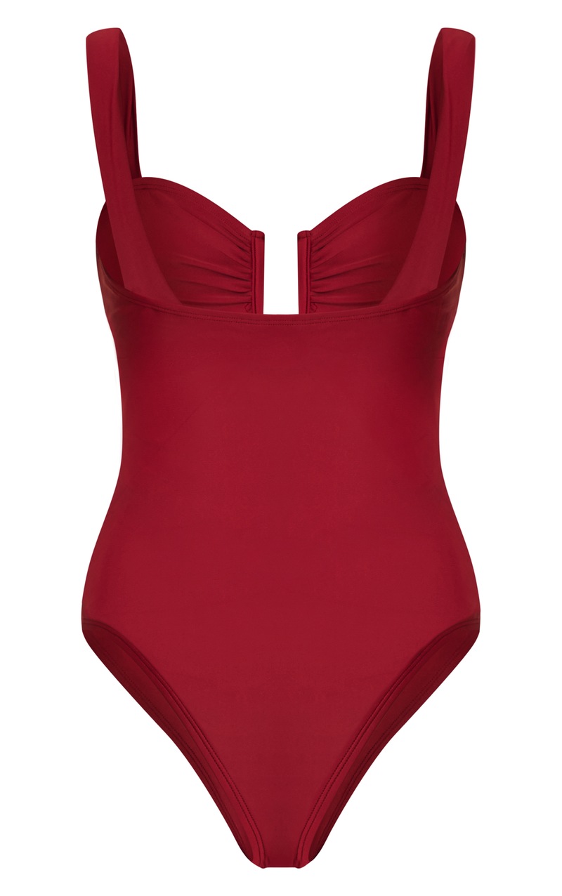 Deep Red Underwired U Bar Ruched Cup Swimsuit | Swimwear ...
