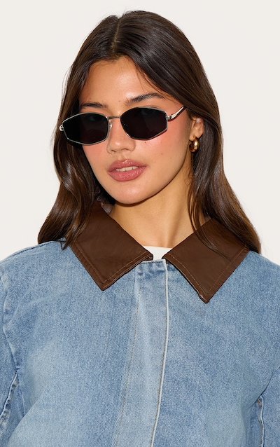 Silver Silver Slim Black Round Sunglasses | Accessories ...