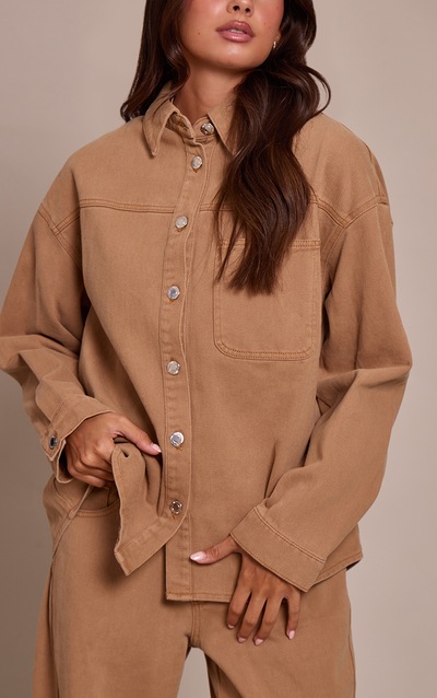 Toffee Oversized Single Pocket Denim Shirt | Denim | PLT USA