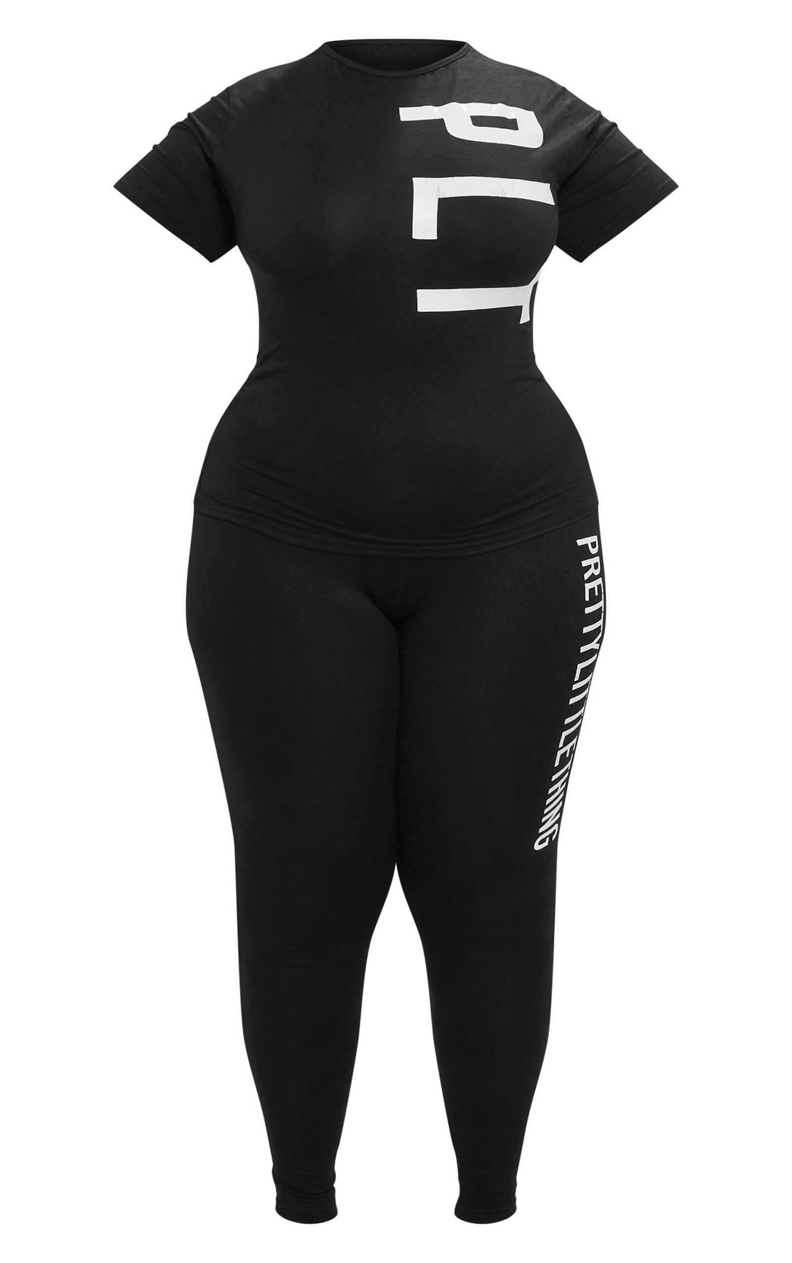 PRETTYLITTLETHING Plus Black Legging PJ Set | Plus Size ...
