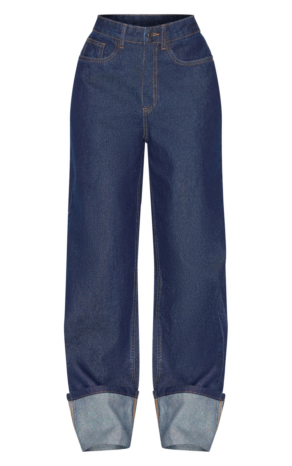 Dark Indigo High Waist Turn Up Leg Jeans | Denim | PLT