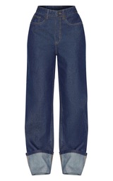 Dark Indigo High Waist Turn Up Leg Jeans | Denim | PLT