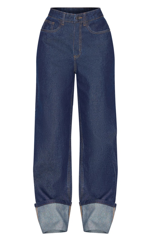 Dark Indigo High Waist Turn Up Leg Jeans | Denim | PLT