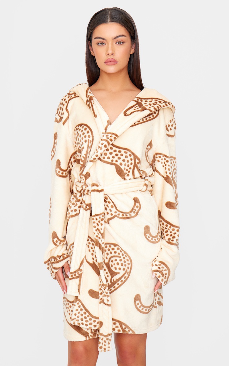 Cream Cheetah Print Fleece Bath Robe | Lingerie & Nightwear ...