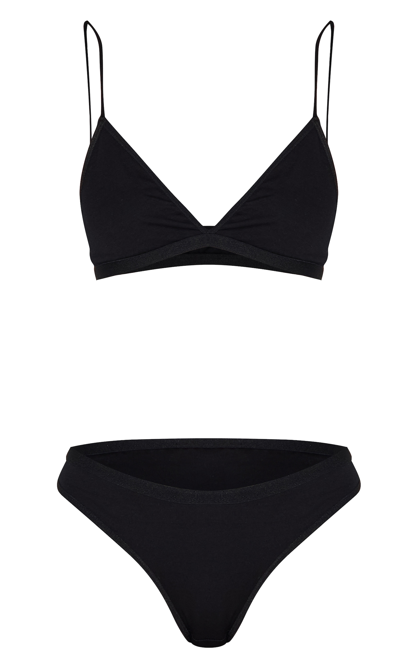 Black Jersey Triangle Bralette Thong Lingerie Set | Lingerie ...
