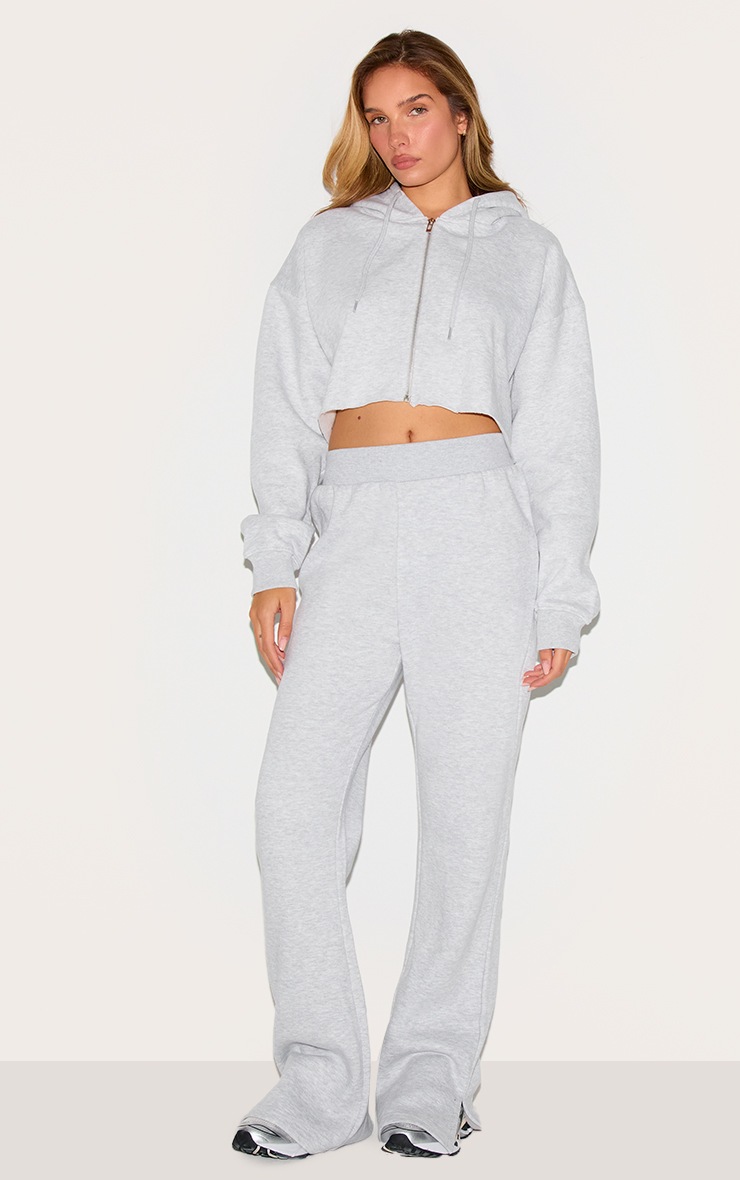 Grey Cropped Oversized Zip Up Hoodie | Sweat | PrettyLittleThing