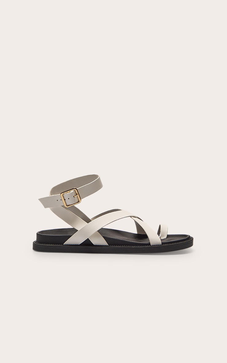 Cream Round Toe Gold Toe Strappy Footbed Sandals | Footwear ...
