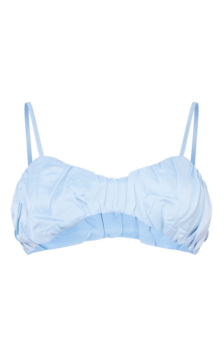 Baby Blue Structured Satin Ruched Bralet | PrettyLittleThing QA