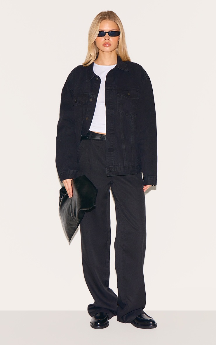 PLT Washed Black Oversized Boyfriend Denim Jacket | Denim ...