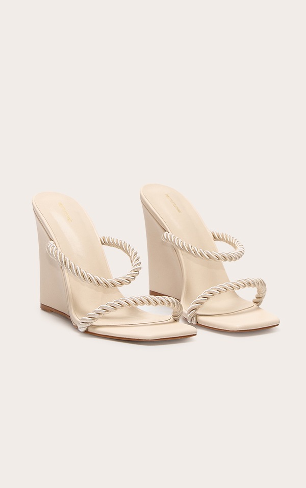 Natural Rope Square Toe High Heeled Mule Wedges | Footwear ...