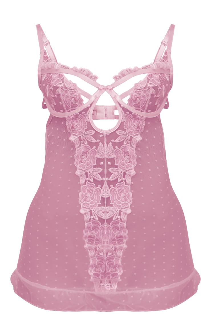 Pink Rose Embroidered Lace Frill Detail Slip Dress | PrettyLittleThing