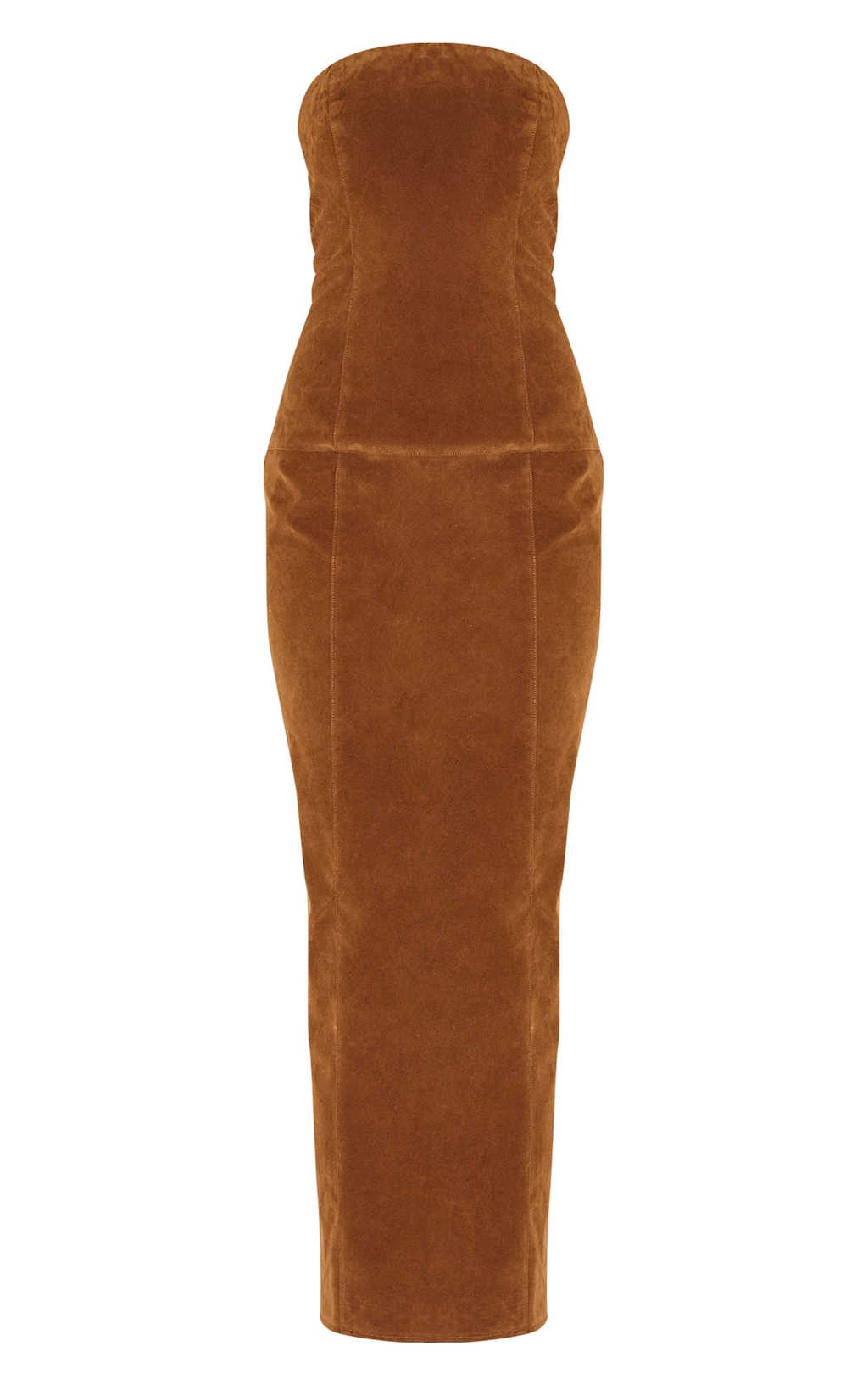 Chestnut Faux Suede Bandeau Maxi Dress | Dresses | PLT USA
