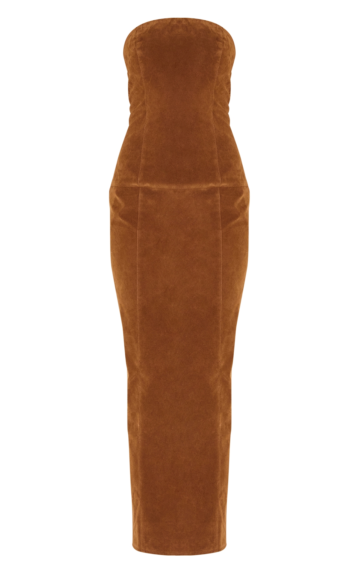 Chestnut Faux Suede Bandeau Maxi Dress | Dresses | PrettyLittleThing USA