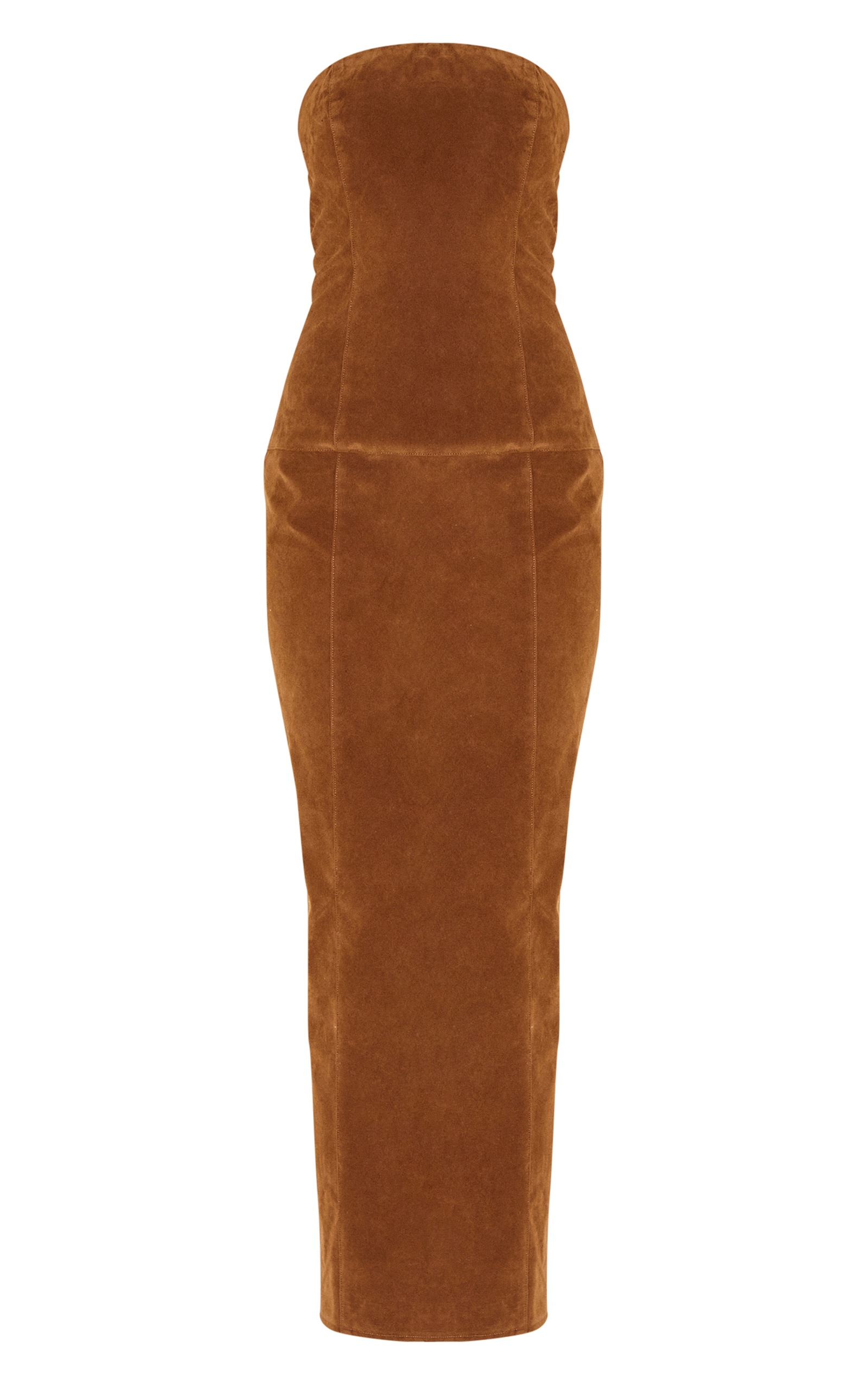 Chestnut Faux Suede Bandeau Maxi Dress | Dresses | PrettyLittleThing USA