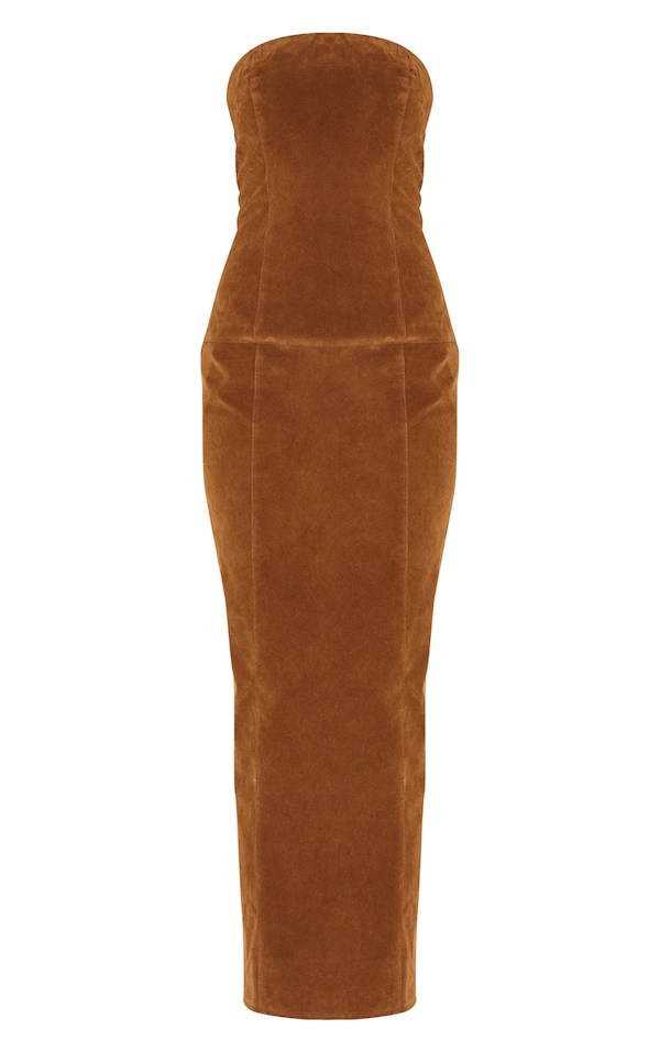 Chestnut Faux Suede Bandeau Maxi Dress | Dresses | PLT USA