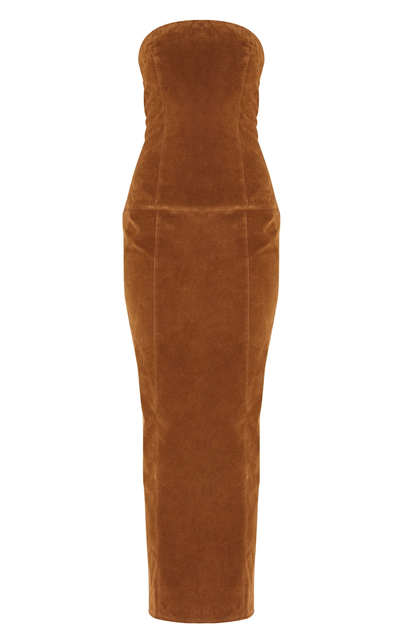 Chestnut Faux Suede Bandeau Maxi Dress | Dresses | PLT CA