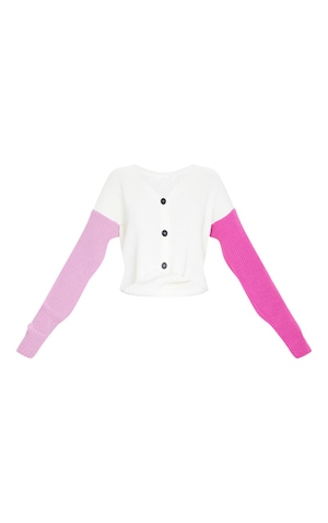 Pink Color Block Button Up Cropped Cardigan | Knitwear | PLT USA