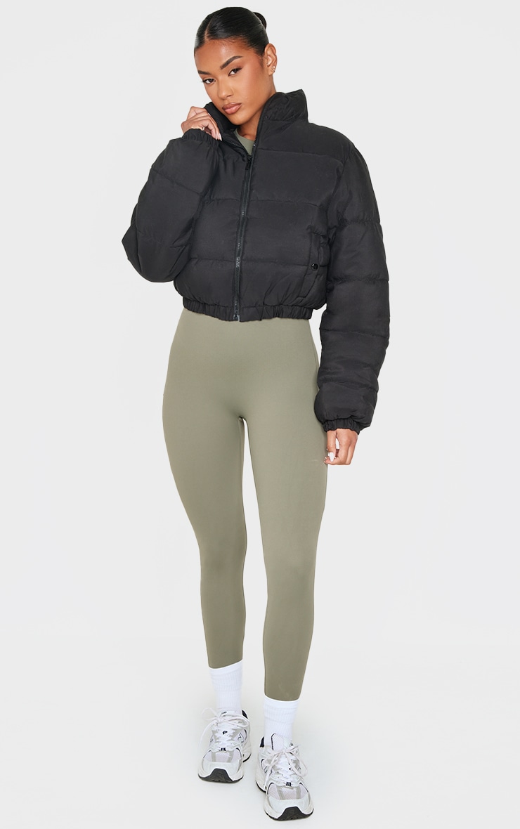 Black Cropped Peach Skin Bubble Puffer Jacket | Outerwear | PLT