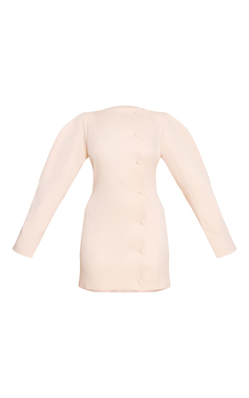 Cream Woven Slash Neck Button Detail Mini Dress | Dresses ...