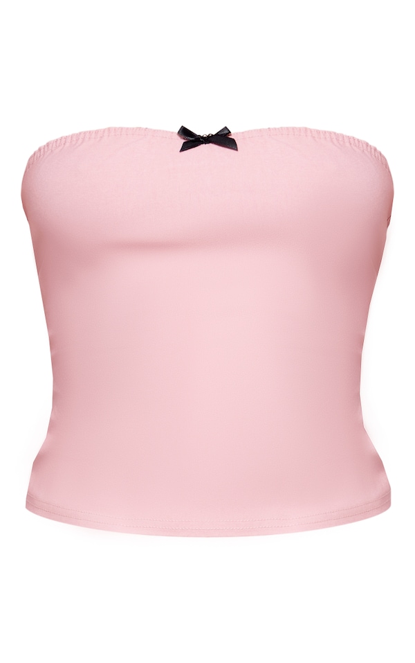 Dusty Pink Stretch Woven Small Bow Detail Tube Top | Tops | PLT