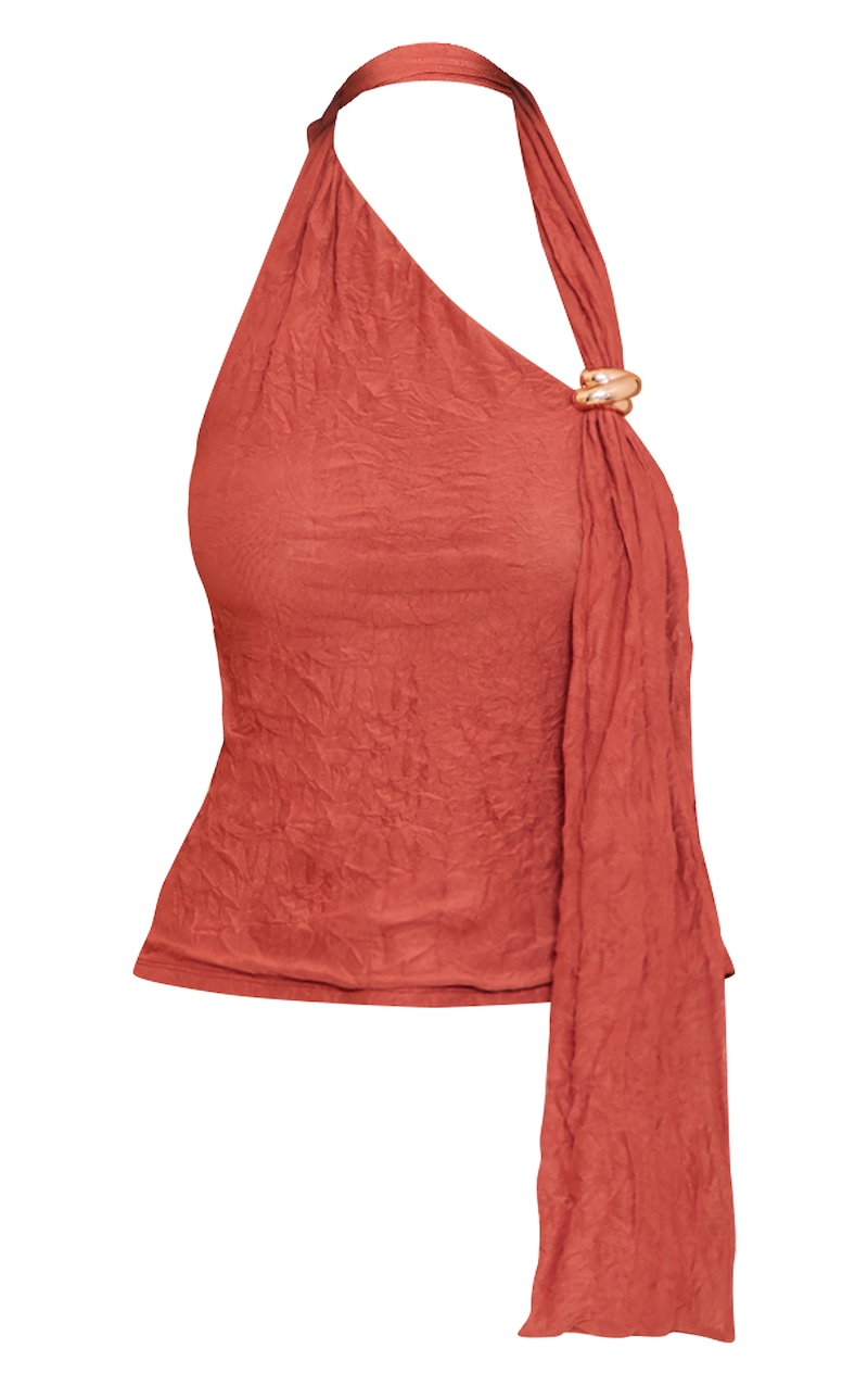 Rust Double Layer Crinkle Mesh Drape Long Top | Tops | PLT