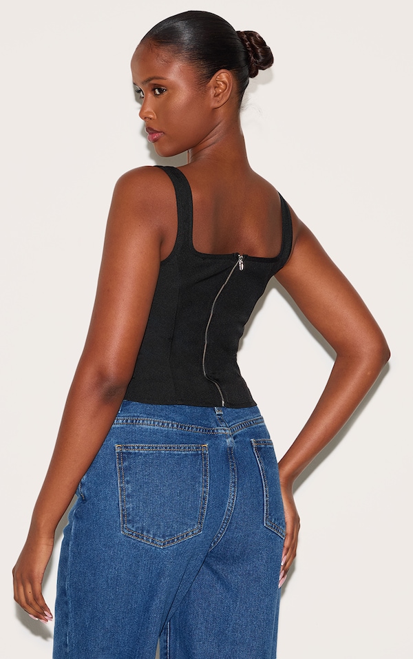 Black Boned Dip Hem Longline Corset | Tops | PLT AUS