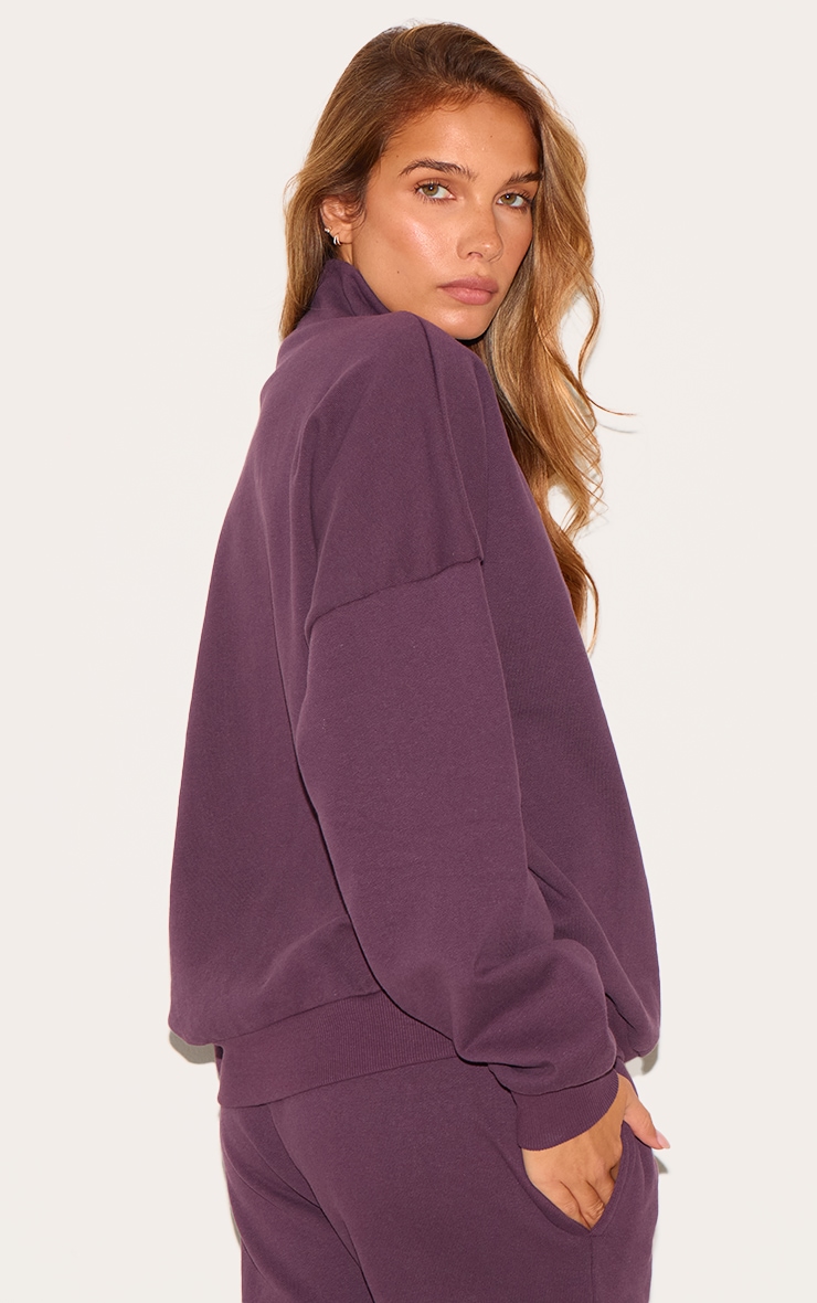 Dark Plum High Neck Quarter Oversized Sweatshirt | Athleisure | PLT