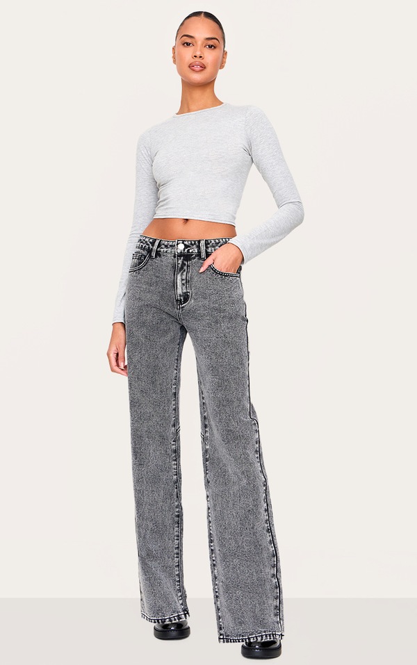 Washed Grey Seam Detail Straight Leg Jeans | Denim | PLT KSA