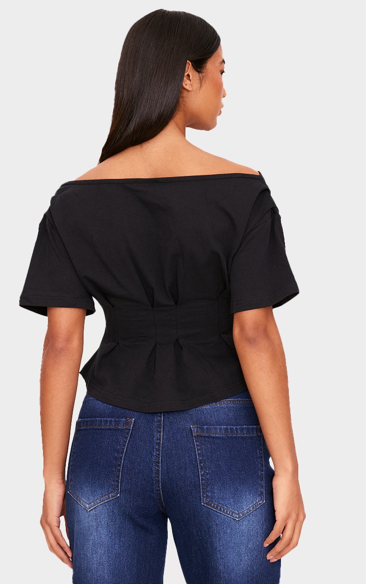 Black Cinched Waist Structured T Shirt | Tops | PrettyLittleThing